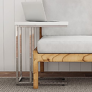 Lavish Home Sofa Side Table Set of 2 – Modern C Shaped End Tables – Laptop Trays or Compact Bedside Nightstands – Space Saving Furniture (White)