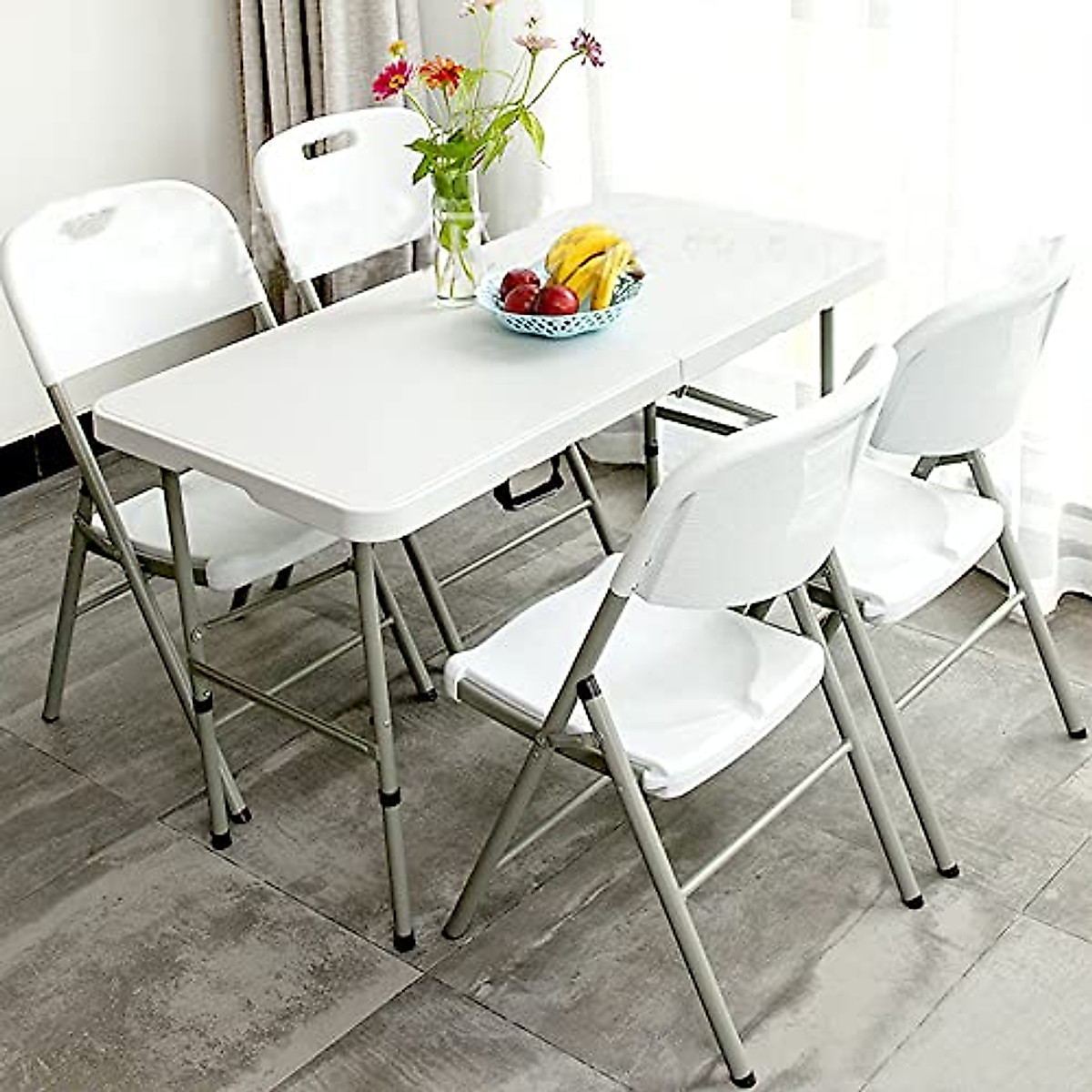 CMFTGDS 4ft Plastic Folding Table, Indoor Outdoor Folding Utility Table Plastic Dining Table for Picnic Party Camping, Portable w/Handle Fold Up Table with Lock, Adjustable Height, White