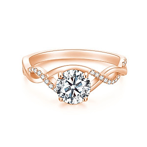 SISGEM 14K Gold Wedding Ring for Women,Split Shank Pave Set 1 Carat Moissanite Engagement Ring With Engraved Name,Wedding Anniversary Size 5-11 (14K Rose Gold-(Regular), 8)