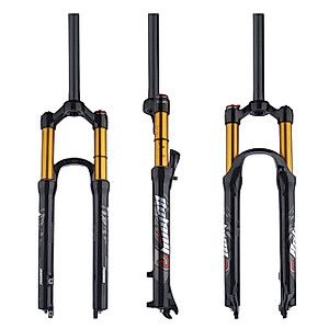 BOLANY 26/27.5/29 inch Bike Air Suspension Fork 120mm Travel Rebound Adjust 1/8 Straight/Tapered Tube Manual/Remote Lockout Bicycle Forks QR 9mm MTB Front Fork (Straight-Manual, 26inch)