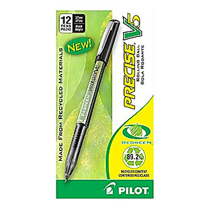 PILOT Precise V5 BeGreen Liquid Ink Rolling Ball Stick Pens, Extra Fine Point (0.5mm) Black Ink, 12-Pack (26300)