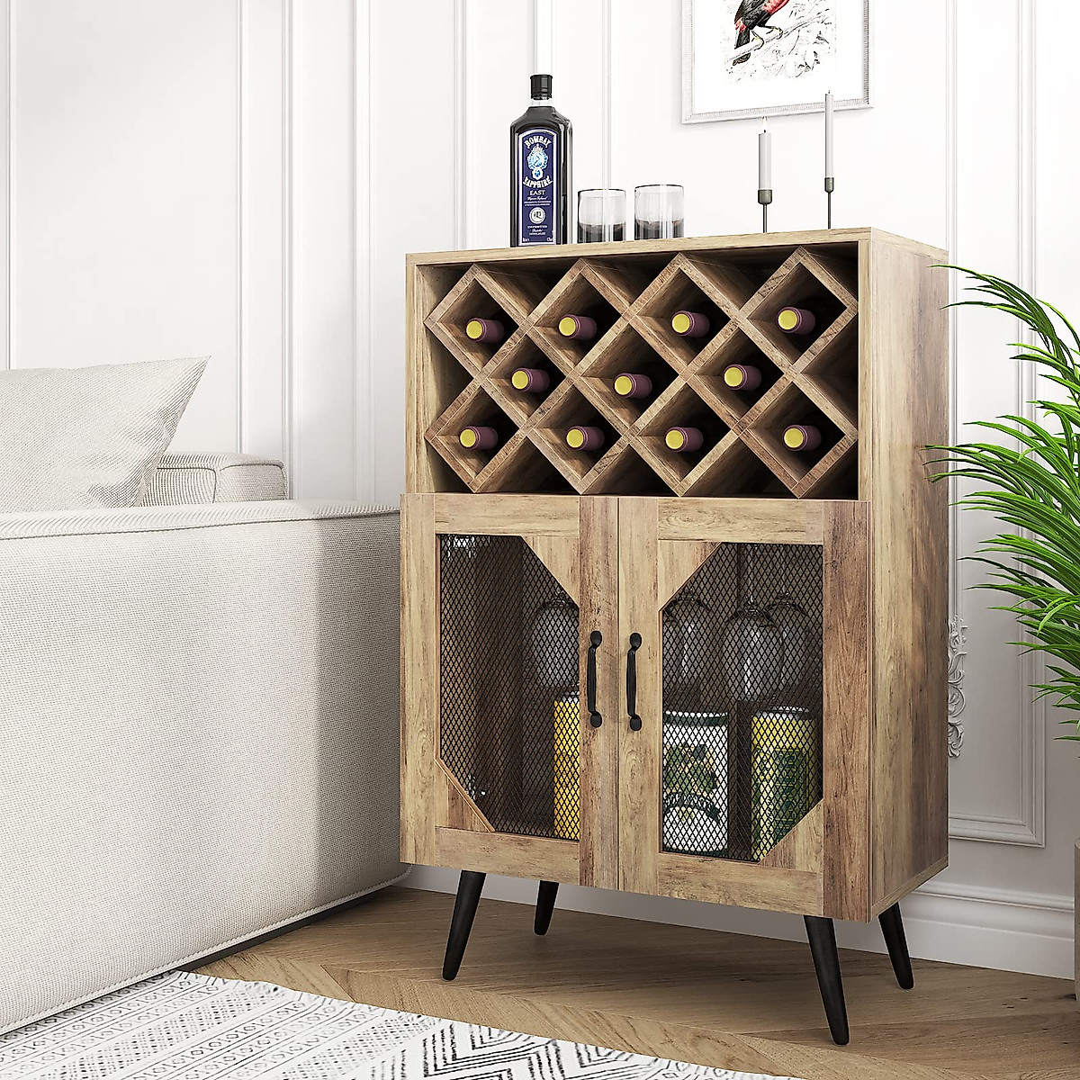 SogesGame Wine Cabinet Wine Storage Cabinet Liquor Cabinet Bar Wine Cabinet for Liquor, Freestanding Wine Rack with Glass Holder for Kitchen, Living Room, Dining Room