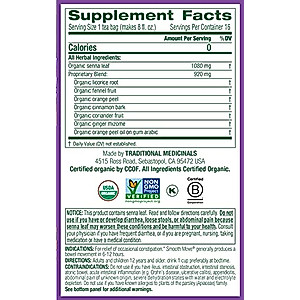 Traditional Medicinals Organic Smooth Move with Senna Herbal Tea, Relieves Occasional Constipation, (Pack of 2) - 32 Tea Bags Total