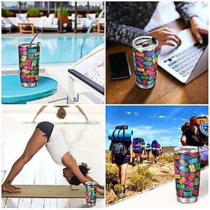 Color Dominoes Tumbler Stainless Steel Insulated Cup Travel Mug for Coffee Double Wall Vacuum Thermos with Straw and Lid 11oz