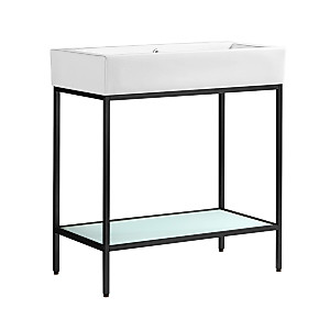 Pierre 32 Single, Freestanding, Open Shelf, Matte Black Metal Frame Bathroom Vanity