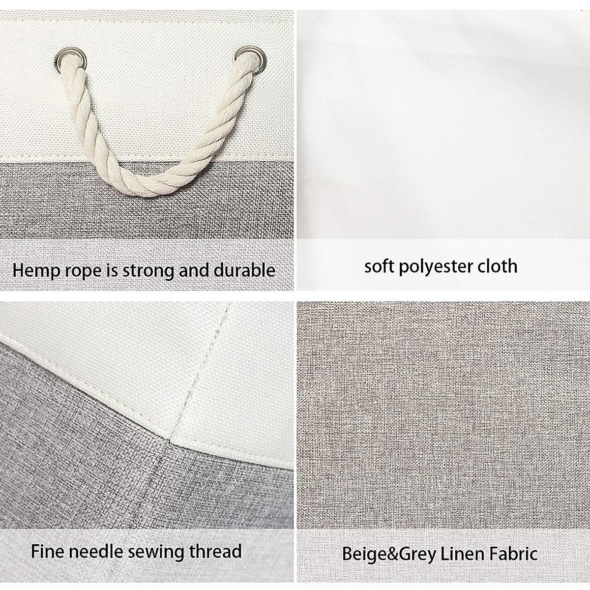 FAGlSAK Large Foldable Storage Bin 13" X 13" Storage Basket Organizer Basket Shelf Cube with Sturdy Cotton Carry Handles for Baby Nursery Closet Shelves Organization (White&Grey, Set of 3)