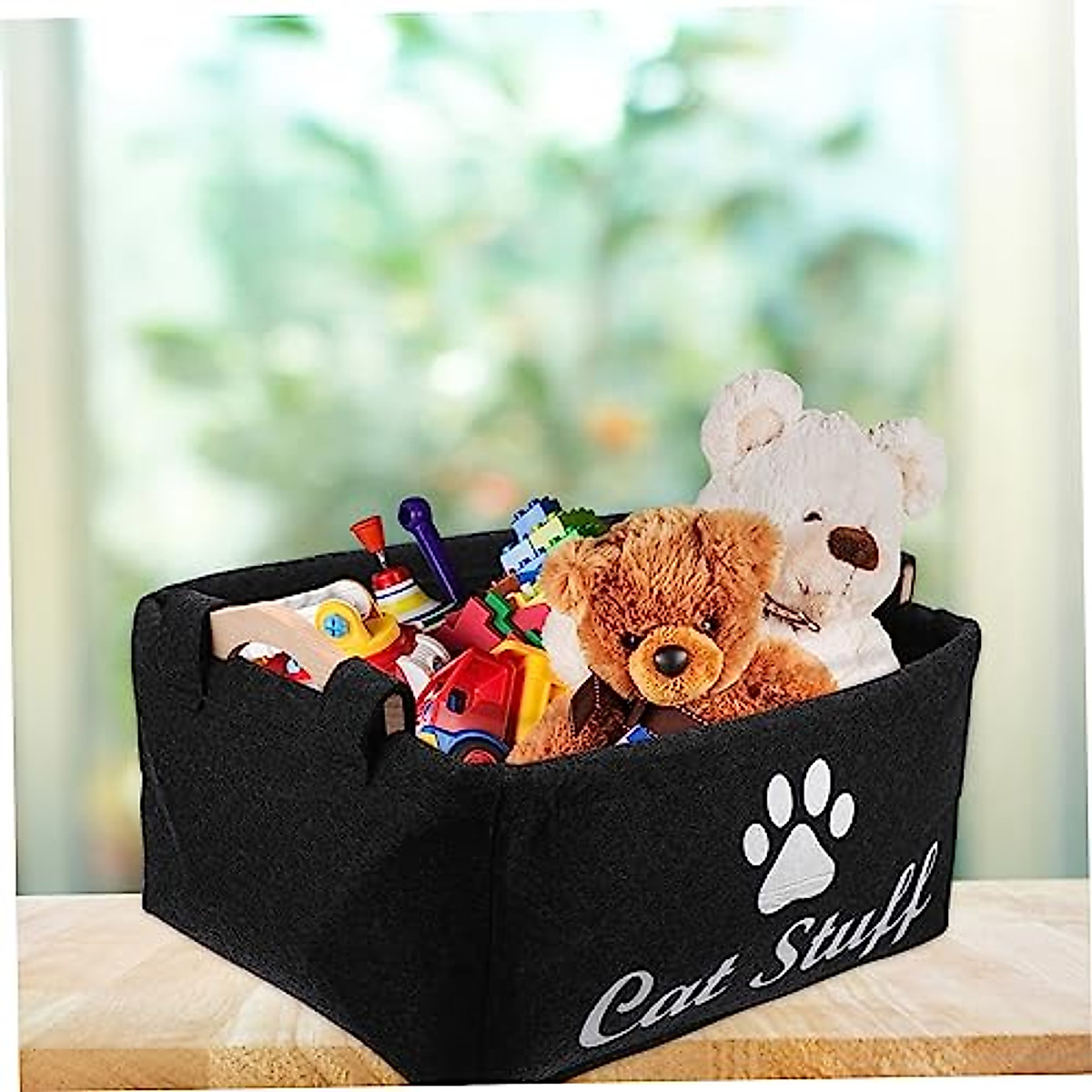 SECFOU Pet Cloth Storage Box Dog Storage Bin cat bin cubby Cubes Pet Toys Basket storage bins for clothes Pet Clothes Dog Toys Storage Bin cat toy cat basket square office wooden handle