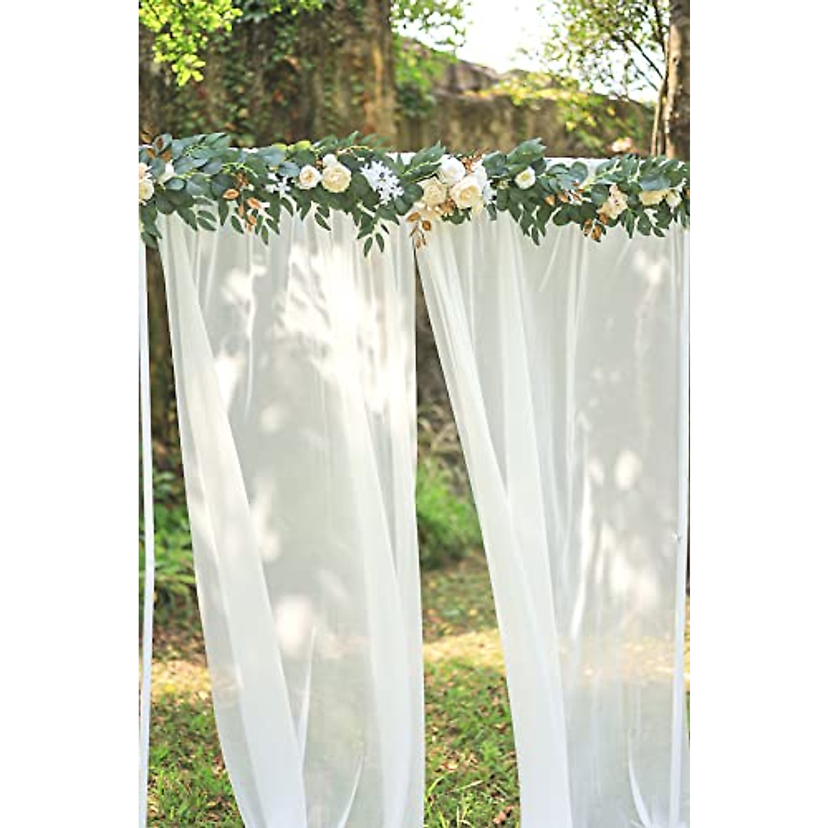 Lookein White Sheer Curtains 120 Inches Long Wrinkle-Free Curtains for Backdrop Window Curtains for Bedroom Party Wedding
