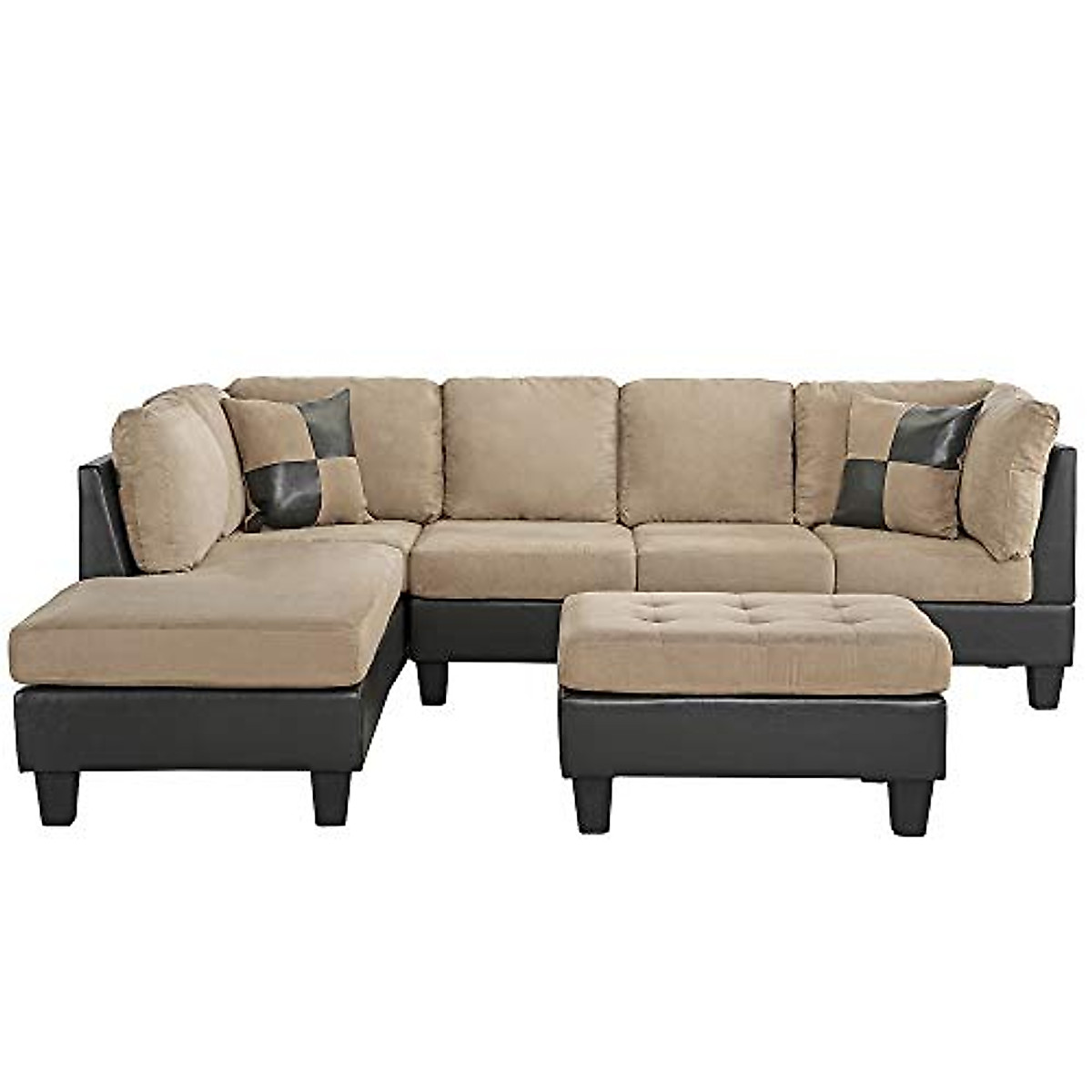 Casa AndreaMilano 3 Piece Microfiber and Faux Leather Sofa and Ottoman Set, 102" W, Large, Camel