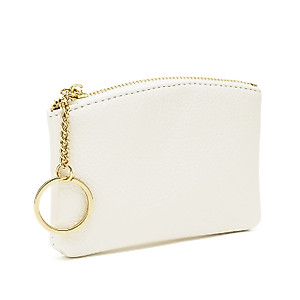 WOZEAH Artificial Leather Coin Purse Change Purse With Key Chain Ring Zipper For Men Women (A White)