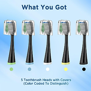 Replacement Toothbrush Heads for Waterpik Complete Care 5.0/9.0 (CC-01/WP-862), with Covers, 5 Count, Black