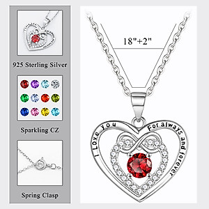 Heart Birthstone Necklace for Women, 925 Sterling Silver Necklace Heart Necklaces for Women Infinity Necklace January Birthstone Necklace for Women Silver Heart Necklace Birthstone Jewelry for Women