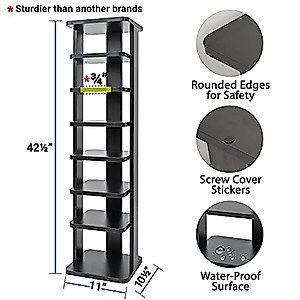 Modeazy 7 Tiers Multi Function Wooden Shoe Rack, Vertical Shoe Rack for Entryway, Shoes Storage Stand, Modern Shoe Rack Organizer, Home Storage Shelf Organizer (Black, Single 11”Wx10.5”Dx42.5”H)