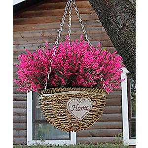 RECUTMS 8 Bundles Artificial Flowers Fake Outdoor Plants Faux UV Resistant Lavender Flower Plastic Shrubs Indoor Outside Hanging Decorations (Fuchsia)