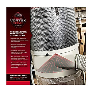 JET DC-1200VX-BK1 Vortex Cone Dust Collector, 30-Micron Bag Filter, 1200 CFM, 1Ph 230V (710701K)
