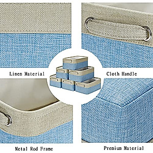 NEYKIOY Small Baskets Fabric Storage Bins 6 Pack Empty Gift Basket Decorative Storage Baskets for Shelves, Bathroom, Small Storage Basket with Handles(11.8" x 7.8" x 5.1"Inches- Beige&Blue)