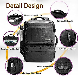 KNOWVANUnderseat Carry on Backpack for Men & Women, 44Lwaterproof Large Backpack with 17 inch Laptop Compartment & Shoe Bag for Airplane Flight Luggage Personal Item(Black)