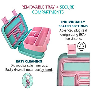 Bento Box with Stainless Steel Food Thermos for Hot Food or Soup, Insulated Lunch Bag, and Ice Pack Set for Kids Girl Toddlers. Ages 3 to 7 Pink Aqua Cat Mermaid