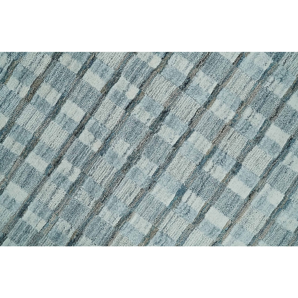 Artisan's Arc Hand Made Checkered Scandinavian Blended Wool Flatwoven Area Rug, White, Teal and Gray, 8x10 | KE18810