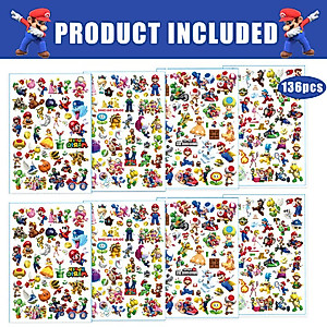 Super Brother Birthday Party Supplies,8 Sheets 136Pcs Temporary Tattoos Party Favors,Removable Skin Safe, Fake Tattoo Stickers for Super Brother Birthday Party Gifts Favors