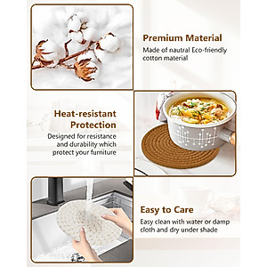 Trivets for Hot Dishes, 5 PCS Minimalist Cotton Pot Holders Kitchen Table, Counter Home Decor Essentials, Heat Resistant Hot Pads Plate Mats for Hot Pots and Pans, 7 Inch