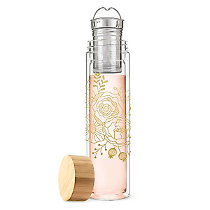 Pinky Up Blair Travel Tea Infuser Mug, Double Walled Insulated Travel Tumbler with Loose Leaf Tea Strainer, Travel Coffee Mug, Keeps Drinks Hot or Cold, 16 oz, Bouquet Design