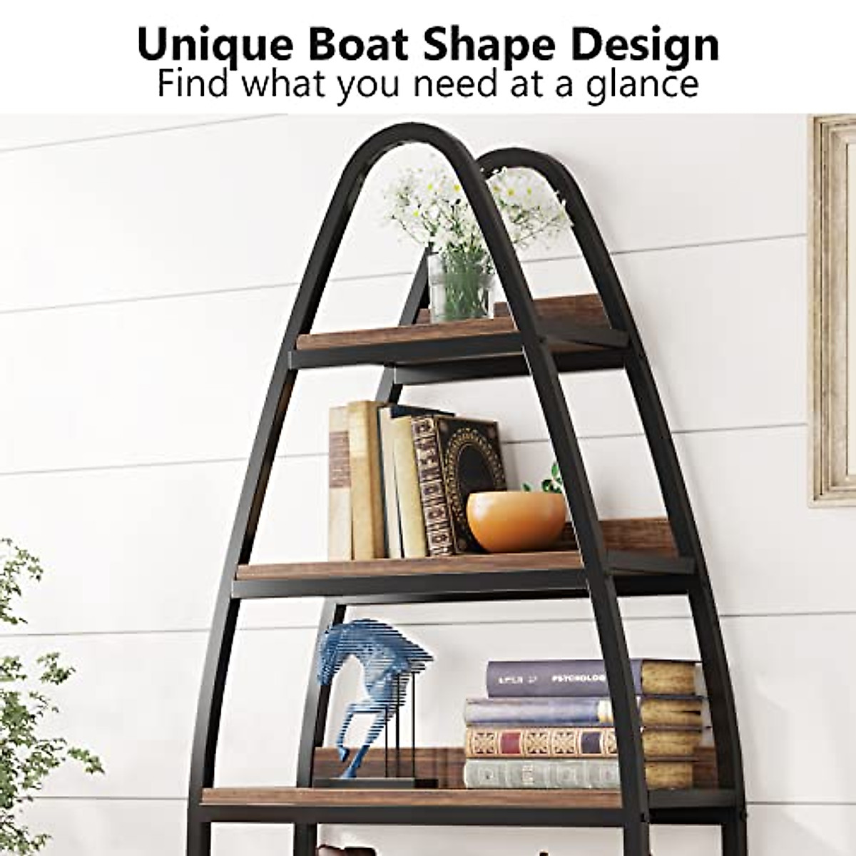 LITTLE TREE 5-Tier Open Bookshelf, 69" Tall Freestanding Book Shelf, Industrial Etagere Bookcase Display Shelf for Home Office, Living Room, Rustic Brown
