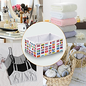 Miscellaneous Set Of Country Flags Storage Basket Storage Bin Rectangular Collapsible Nursery Hamper Cute Bin Organizer for Makeup Closet Bathroom Bedroom