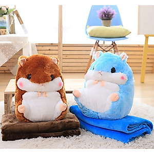 YunNasi Plush Hamster Stuffed Animal Toys Hamster Throw Pillow with Blanket 19.7 Inches Light Brown