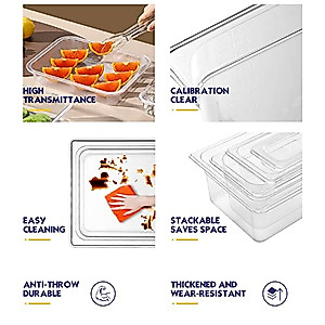 BIEAMA 6 Pack Food Pans with Lids, 1/6 Size 4'' Deep, Polycarbonate, Clear