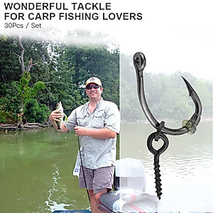 Fishing Hooks Set, 30Pcs/Set Carp Fishing Ronnie Rig Hook,Bait Stoppers,Bait Screws Terminal Tackle, Fishing Accessories Kit, Saltwater Freshwater Fishing Gear