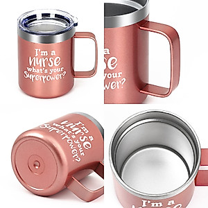 Qtencas Nurse Week Gifts, I'm a Nurse Insulated Stainless Steel Coffee Mug, Nurses Gifts for Nurse New Nurse RN Nurse Women on Nurse Week Graduation Birthday, Nursing Gifts for Nurse(12 Oz, Rose Gold)