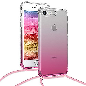 kwmobile Crossbody Case Compatible with Apple iPhone SE (2022) / iPhone SE (2020) / iPhone 8 / iPhone 7 Case Strap - Bicolor Dark Pink/Transparent