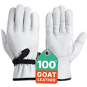 NoCry Leather Work Gloves with Reinforced Palms and Fingers and Adjustable Wrists; Made with 100% Goat Leather; Great Gardening Gloves for Men and Women; Tough Enough for Construction Work Too, Small