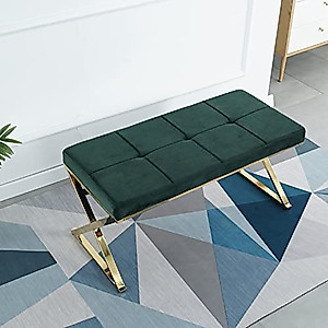 GYZAD Modern Sofa Bench-Turquoise Bench Bench-Dining Room Bench-with Stainless Steel and Velvet Ottaman,Bench Chair,Benches for Bedroom,Livingroom,Metal,Gold Plated Legs,Green