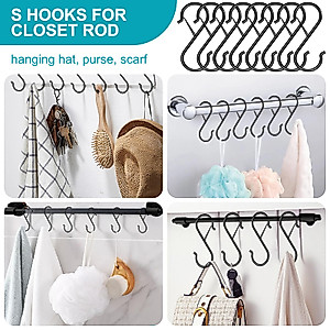 S Hooks for Hanging, Heavy Duty S Hooks with Safety Buckle, 8pcs Small Metal S Shaped Hook for Hanging Plants,Pots, Closet, Kitchen Utensil, Clothes, Jeans, Baskets, Christmas Hanging Lights Black