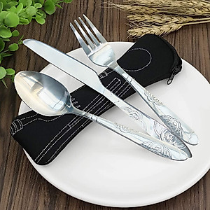 Silverware Flatware Set, RilexAwhile Set of 1 Stainless Steel Reusable Utensils to Go Lunch Set, Camping Flatware Set Knife, Fork and Spoon 3-Piece, for Camping and Travel