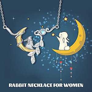 YAFEINI Bunny Necklace Sterling Silver Moon Rabbit Pendant Bunny Jewelry Gifts for Mum Women