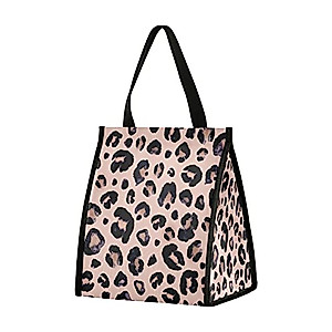 Leopard Print Reusable Lunch Bag Cheetah Pink Insulated Lunch Box Lunch Tote with Aluminum Foil, Handbag for Office School Kids Teen