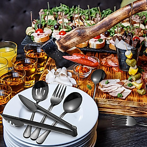 Patelai 15 Pieces Christmas Stainless Steel Serving Utensils Set 8.7" Large Serving Spoons Slotted Spoon 9.45" Tong 9" Serving Forks Flatware Kitchen Catering Banquet Wedding Party (Black)