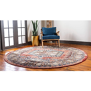 Unique Loom Utopia Collection Area Rug - Larissa (7'Round, Terracotta/ Blue)