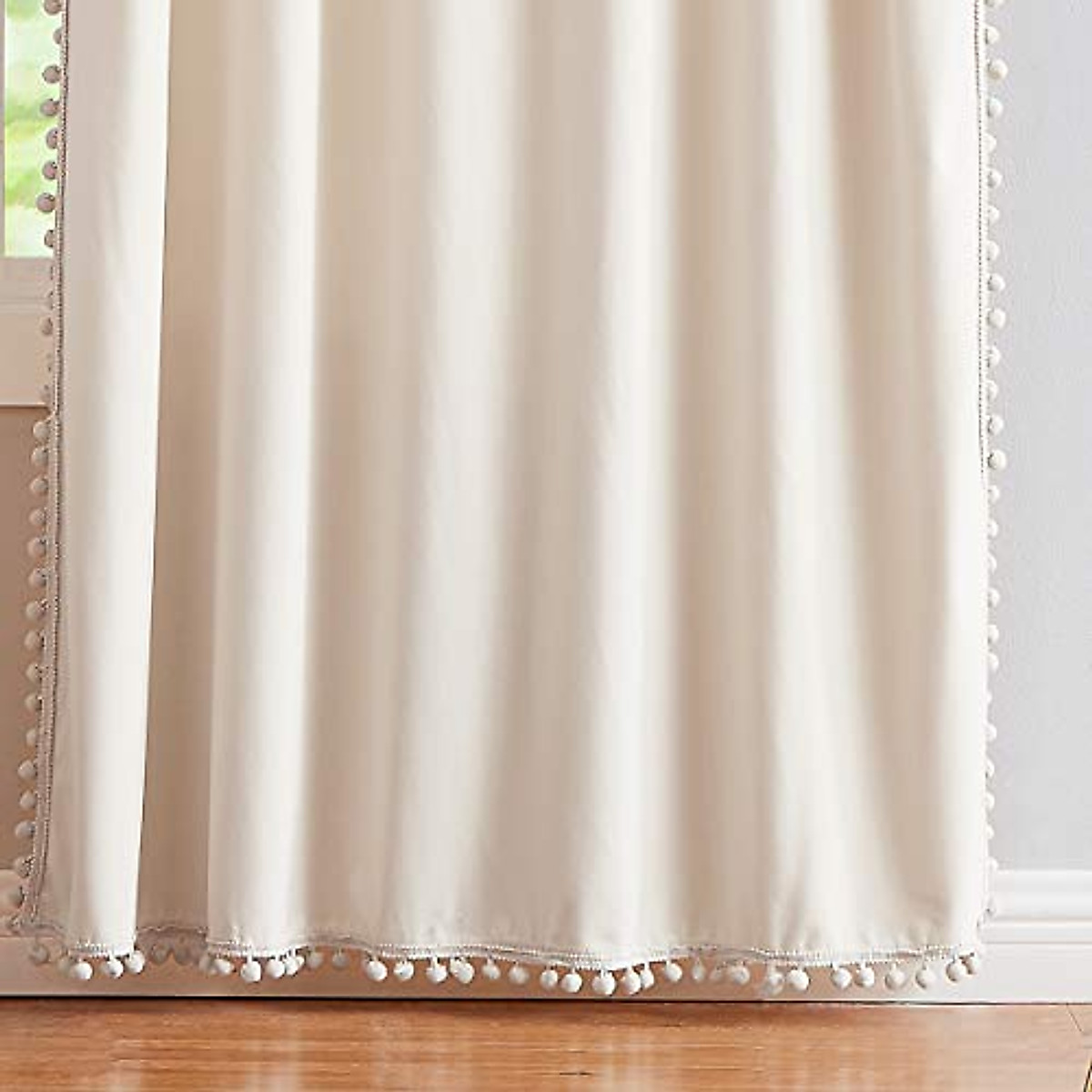 Pom-Pom Cream Velvet Curtain 84inches Long Window Drapes for Living Room Cotton Feel Soft Ivory Window Curtains for Bedroom Hotel Guest Room 42" W 2Panels