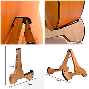 Miwayer Guitar Stand Real Bamboo A-Frame Folding Thickened Universal, with Soft Leather Protection, Safe Non-Slip Portable Stringed Instrument Stand, for Acoustic, Classical, Electric Guitar, Bass…