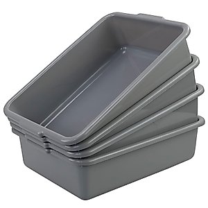 Inhouse 4-Pack Commercial Bus Tubs 13L, Plastic Bus Box/Tote, Grey