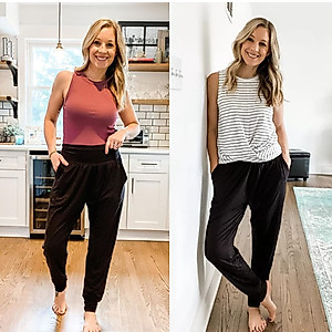 UEU Women's Cozy Yoga Thin Joggers Pants High Waist Loose Fitting Workout Sweatpants Baggy Comfy Sleep Lounge Sweat Pants with Pockets(Black,M)