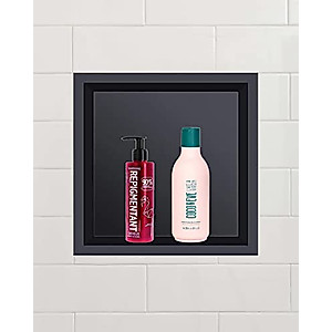 GoodHomeDeco17.5“ X 17.5” (Inner size 16X16") Stainless Steel Shower Niche Modern and Elegant Design, Easy to Install, Perfect for Shampoo and Soap Storage (16 inches, Black)