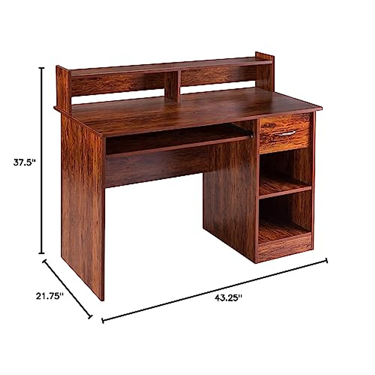 OneSpace Essential Computer Desk, Hutch with Pull-Out Keyboard, Golden Cherry