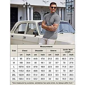 COOFANDY Mens Grey Mock Turtleneck Tops Short Sleeve Knitted T-Shirts Basic Thermal Pullover Sweater X-Large