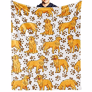 Golden Retriever Blanket Gifts, Dog Pattern Flannel Fleece Throw Blanket Soft, Lightweight, Comfortable, Warm Golden Retriever Themed Blanket for Humans Adults Kids