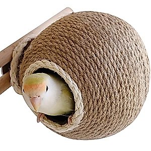 Kelendle Natural Coconut Husk Bird Nest Coco Shell Bird House Bird Coconut Hideaway Parrot Coco Hut Nest Parakeet Coconut Nest for Bird Cage Decoration (Nest)